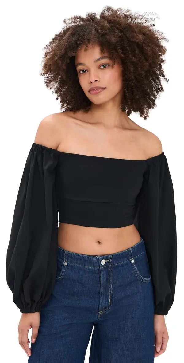 Susana Monaco Off-shoulder Puff Sleeve Top - Black