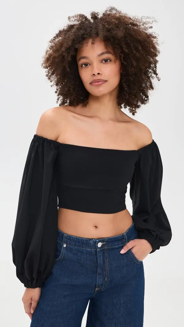 Susana Monaco Off-shoulder Puff Sleeve Top - Black