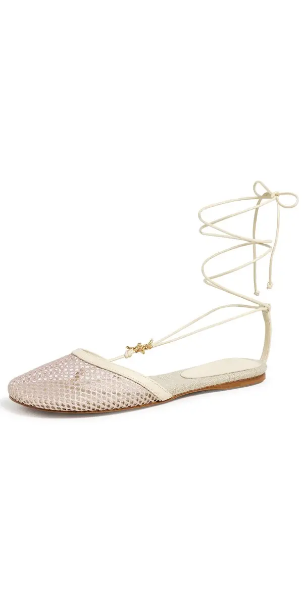 Farm Rio Sea Lace Up Mules - Ivory
