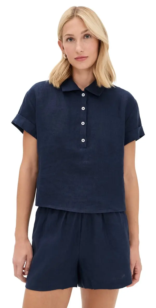 PERFECTWHITETEE Tabitha Linen Button-down Collared T-shirt
