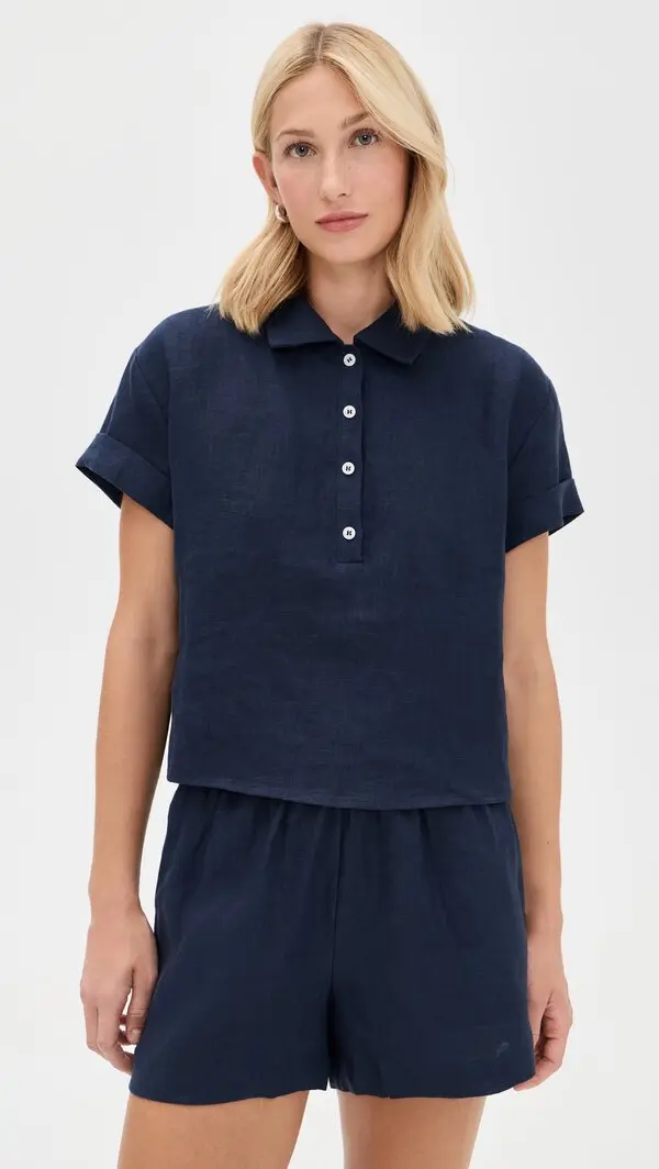 PERFECTWHITETEE Tabitha Linen Button-down Collared T-shirt