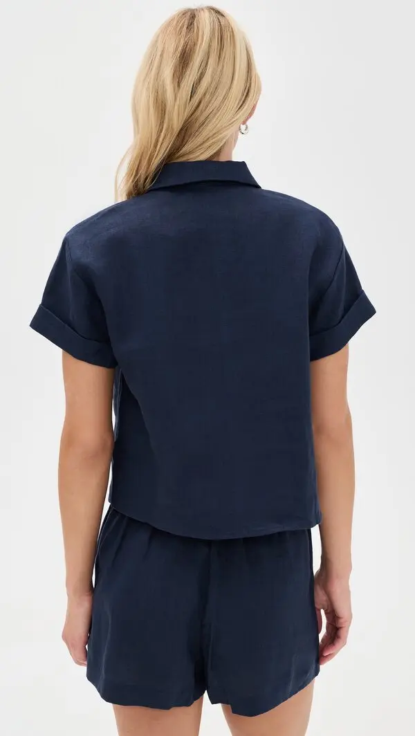 PERFECTWHITETEE Tabitha Linen Button-down Collared T-shirt