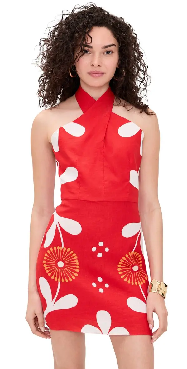 CALA DE LA CRUZ Floral Print Halterneck Mini Dress