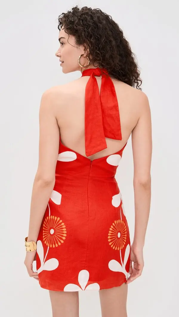 CALA DE LA CRUZ Floral Print Halterneck Mini Dress