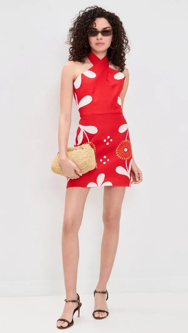 CALA DE LA CRUZ Floral Print Halterneck Mini Dress