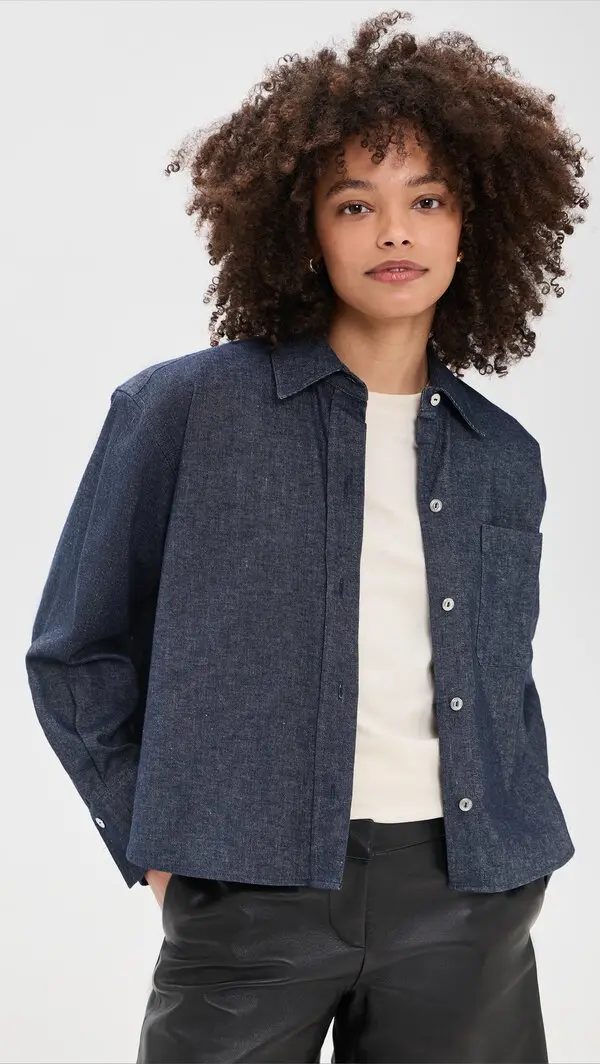 Vince Cropped Long Sleeve Shirt - Indigo