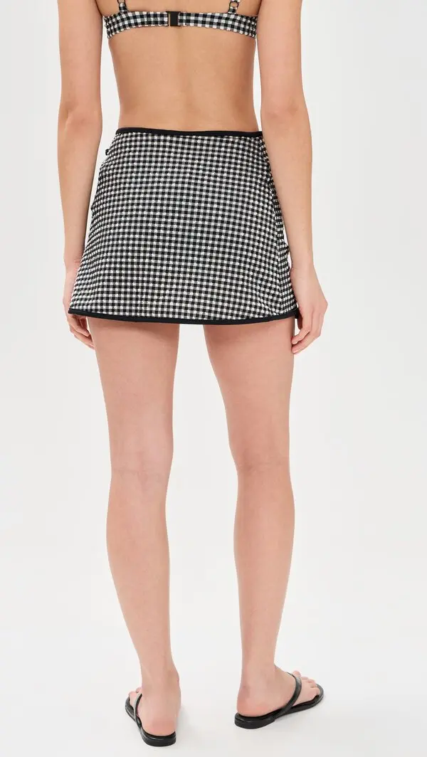 Onia Mini Wrap Skirt With Gingham Check Pattern And Tie Waist - Black/white