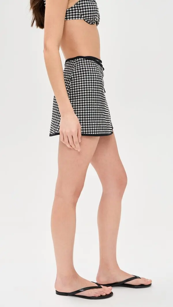 Onia Mini Wrap Skirt With Gingham Check Pattern And Tie Waist - Black/white