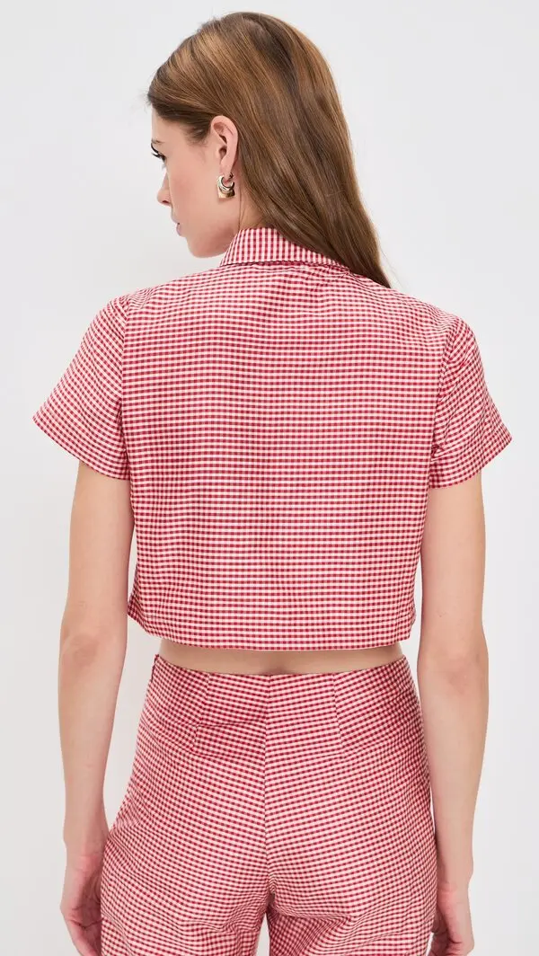 DAMARIS BAILEY Phoebe Cropped Gingham Silk Top