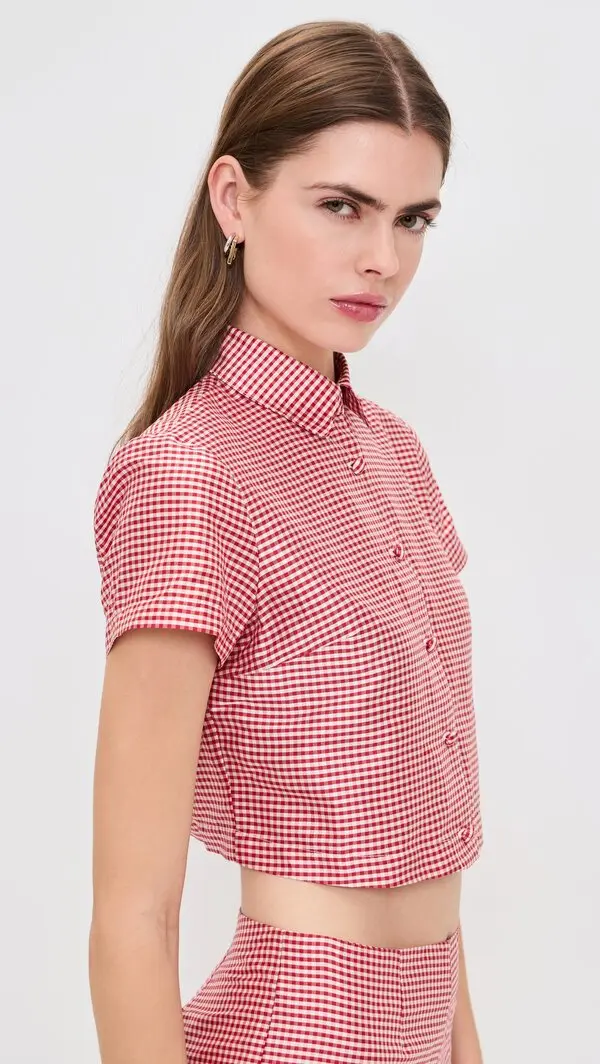 DAMARIS BAILEY Phoebe Cropped Gingham Silk Top