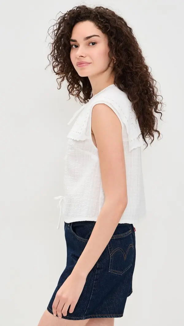 ANOTHER GIRL Cutwork Collar Tie-front Blouse
