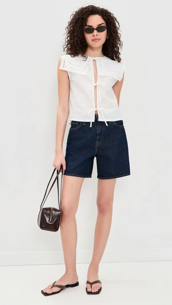 ANOTHER GIRL Cutwork Collar Tie-front Blouse
