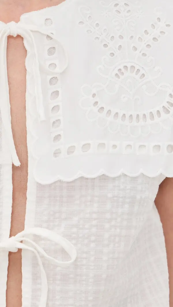 ANOTHER GIRL Cutwork Collar Tie-front Blouse