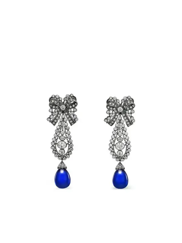 ANABELA CHAN 14k White Gold Bow Sapphire And Diamond Drop Earrings - Silver