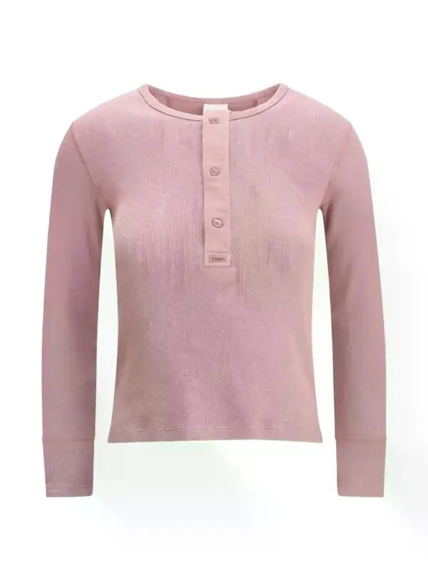 Chloé Ribbed Button-fastening T-shirt - Pink