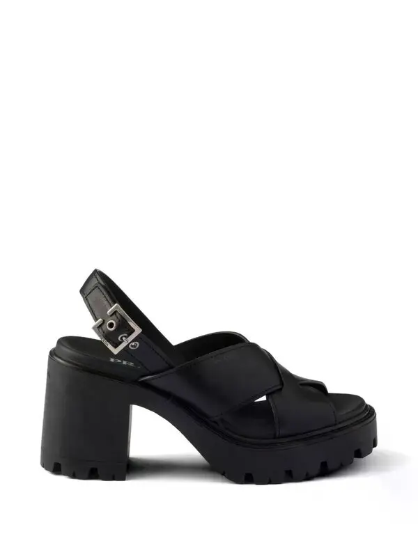 Prada Crisscross Leather Platform Sandals