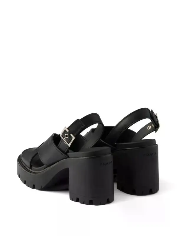 Prada Crisscross Leather Platform Sandals
