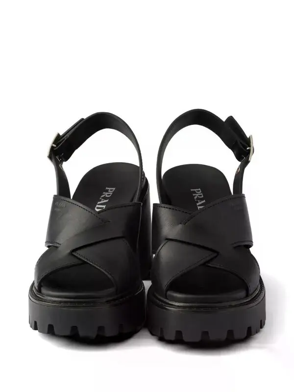 Prada Crisscross Leather Platform Sandals