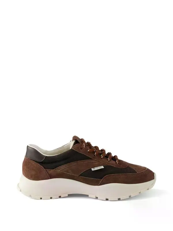 Prada Mesh Fabric And Suede Lace-up Sneakers - Brown