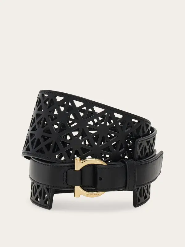 FERRAGAMO Laser-cut Belt With Gancini Buckle - Black