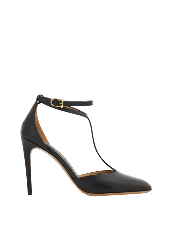 FERRAGAMO T-strap Stiletto Pumps - Black