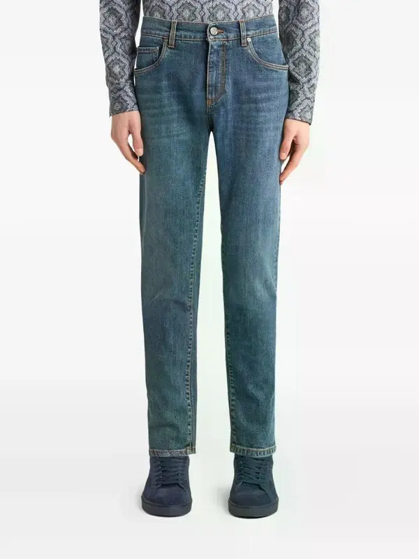 Etro Embroidered Cotton Slim Jeans