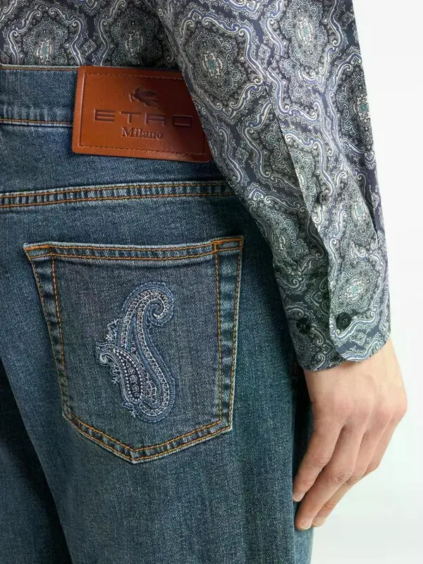 Etro Embroidered Cotton Slim Jeans