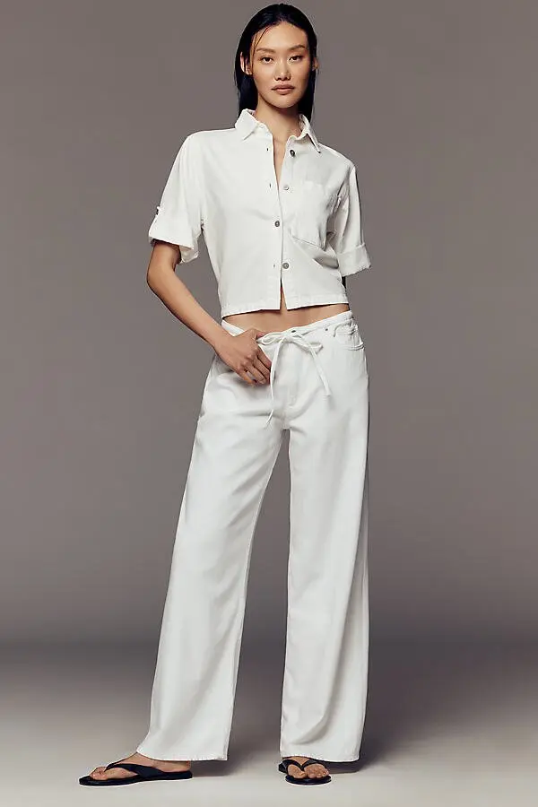 DL1961 Sienna Aura Drawstring Low-slung Wide-leg Jeans - White Aura