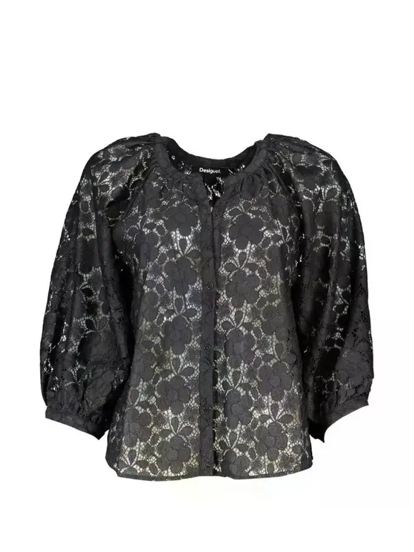 Desigual Floral-lace Puff-sleeve Blouse - Black