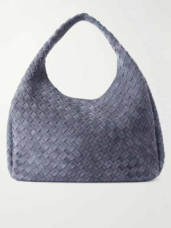Bottega Veneta Campana Large Intrecciato Suede Shoulder Bag - Blue