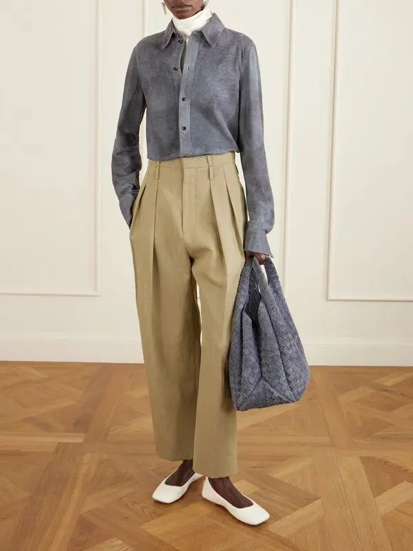 Bottega Veneta Campana Large Intrecciato Suede Shoulder Bag - Blue