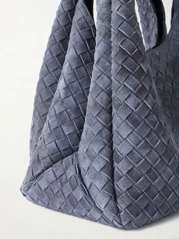 Bottega Veneta Campana Large Intrecciato Suede Shoulder Bag - Blue