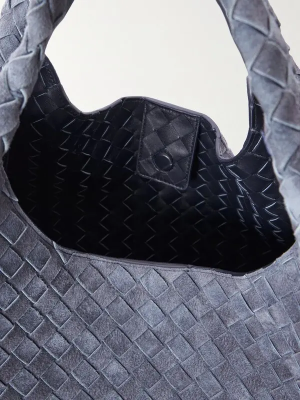 Bottega Veneta Campana Large Intrecciato Suede Shoulder Bag - Blue