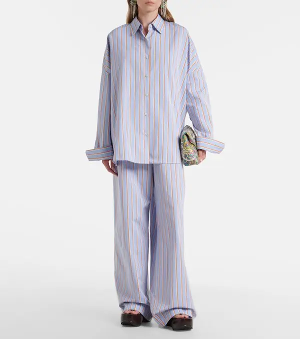 Dries Van Noten Striped Cotton Wide-leg Pants - Blue