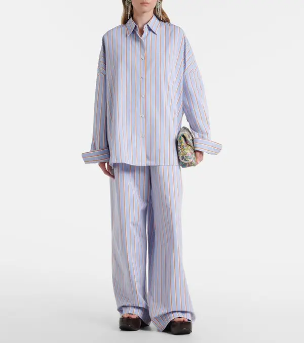 Dries Van Noten Striped Cotton Wide-leg Pants - Blue