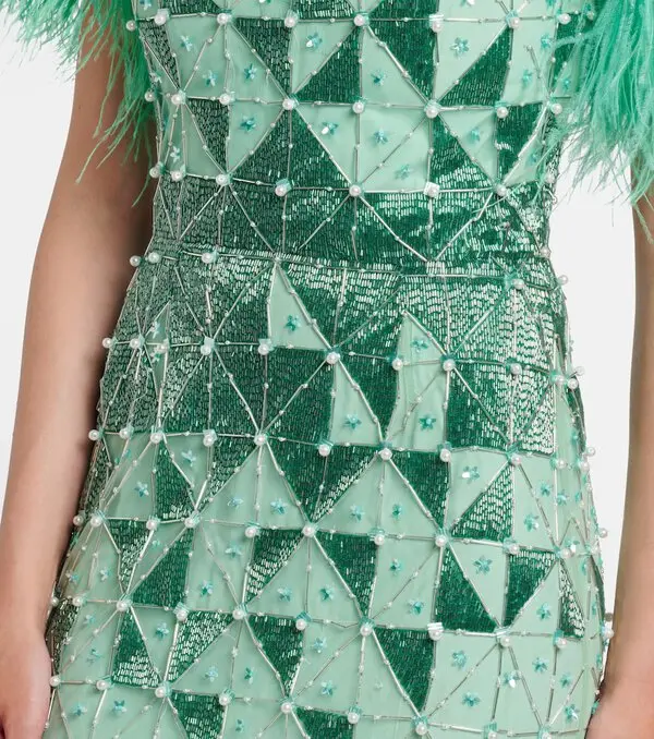 LA FUORI Embellished Feather-trimmed Gown