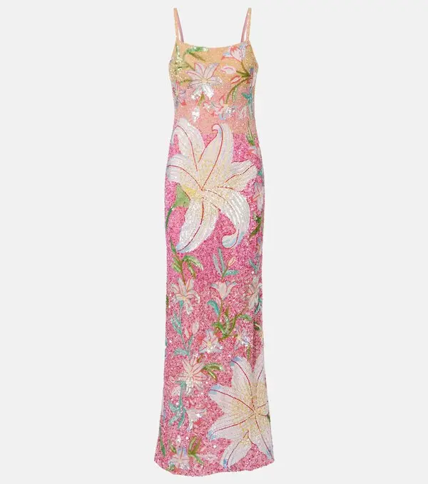 LA FUORI Floral Sequined Gown - Pink