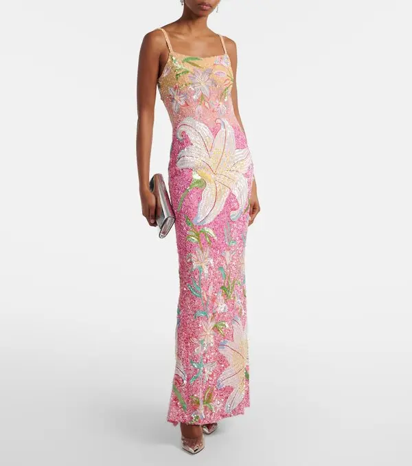 LA FUORI Floral Sequined Gown