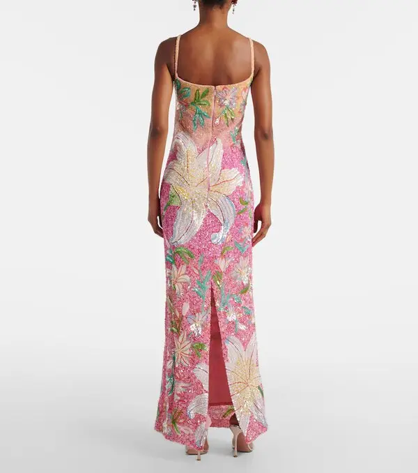 LA FUORI Floral Sequined Gown