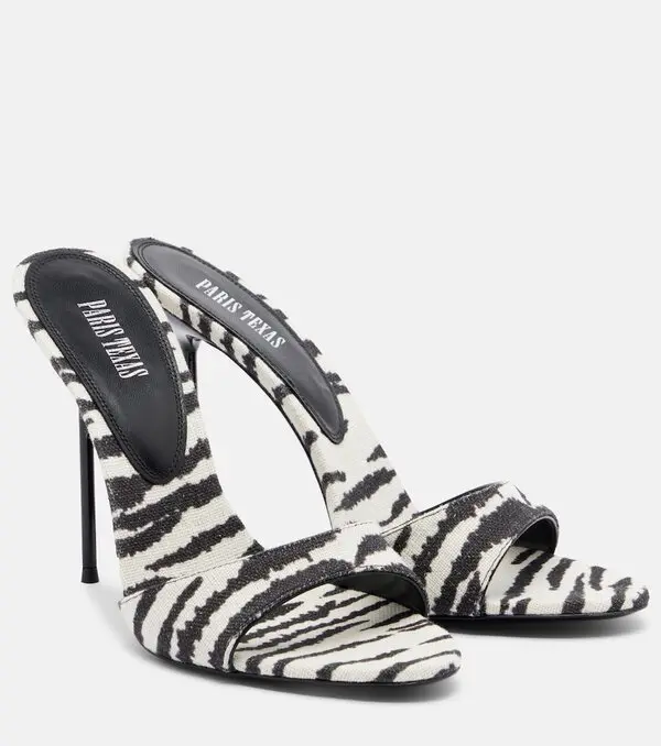 Paris Texas Lidia Zebra-print Canvas Mules - White
