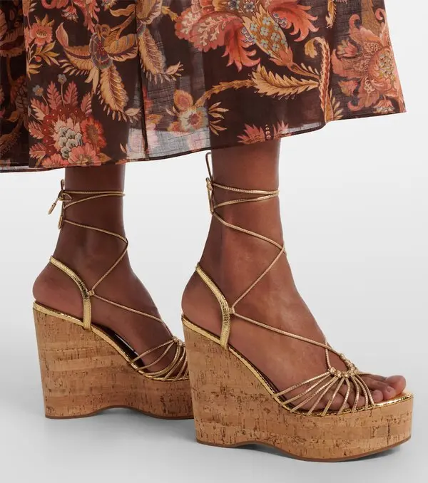AQUAZZURA Ritmo Metallic Leather Wedge Sandals