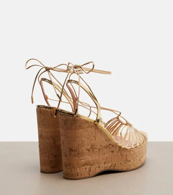 AQUAZZURA Ritmo Metallic Leather Wedge Sandals