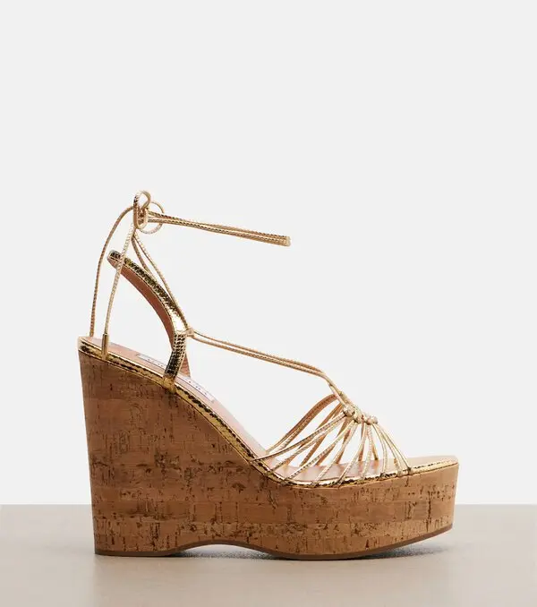 AQUAZZURA Ritmo Metallic Leather Wedge Sandals
