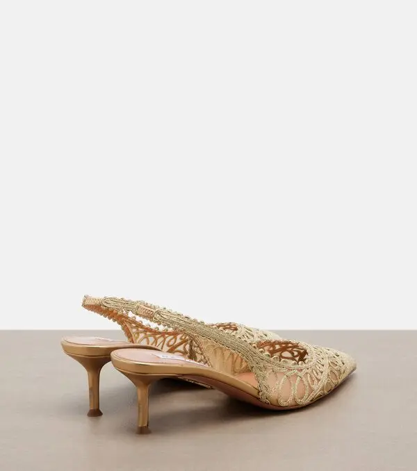 AQUAZZURA Kahlo Raffia Slingback Pumps - Gold