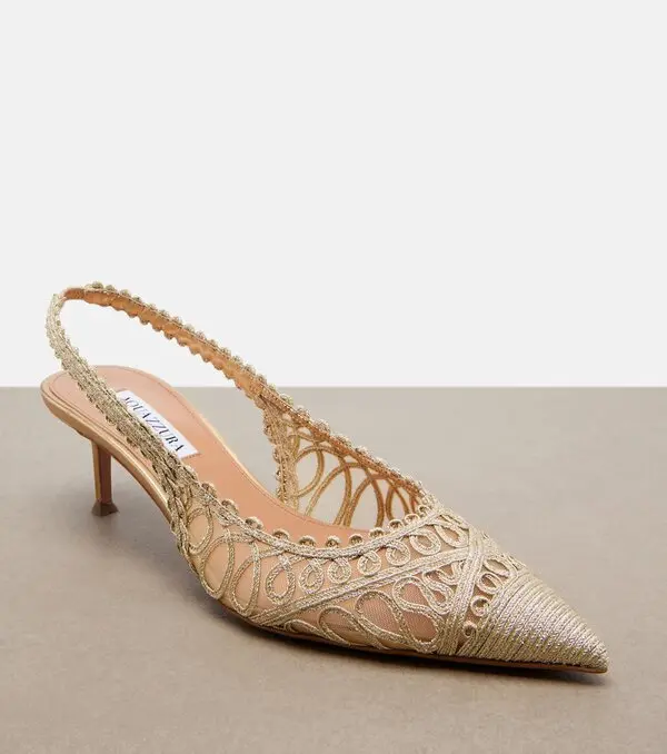 AQUAZZURA Kahlo Raffia Slingback Pumps - Gold