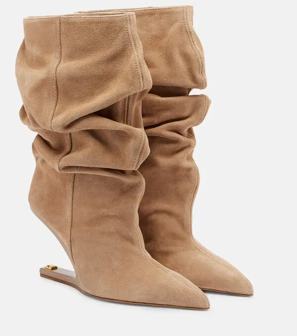 Balmain No-wedge Suede Ankle Boots - Beige