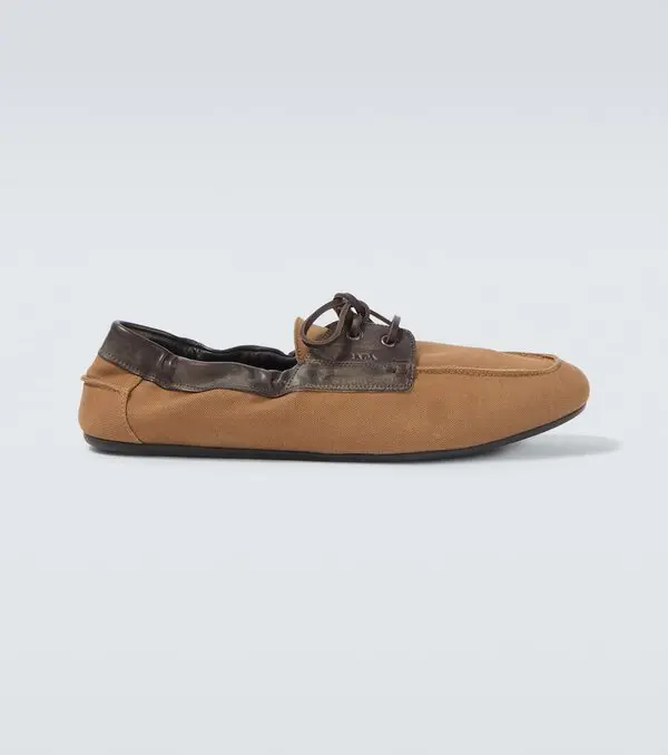 Prada Shuffle Leather-trimmed Canvas Boat Shoes - Brown