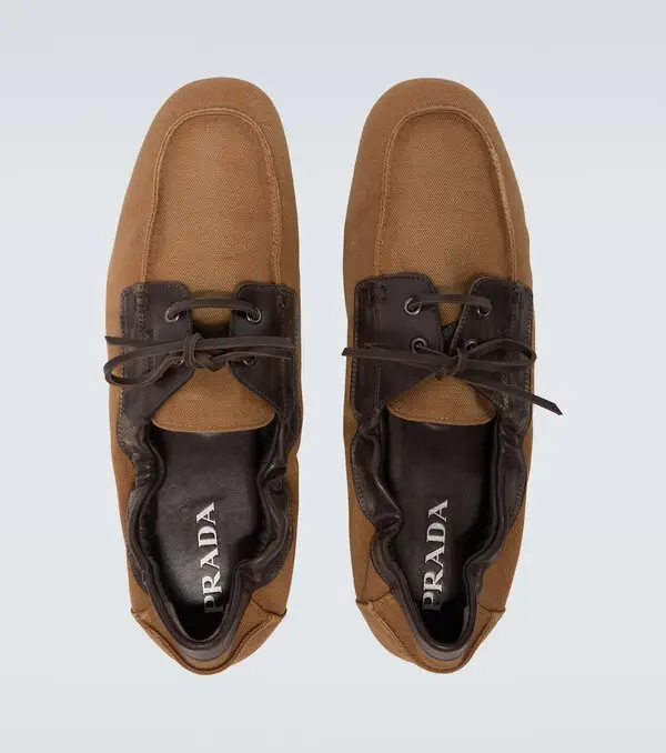 Prada Shuffle Leather-trimmed Canvas Boat Shoes - Brown