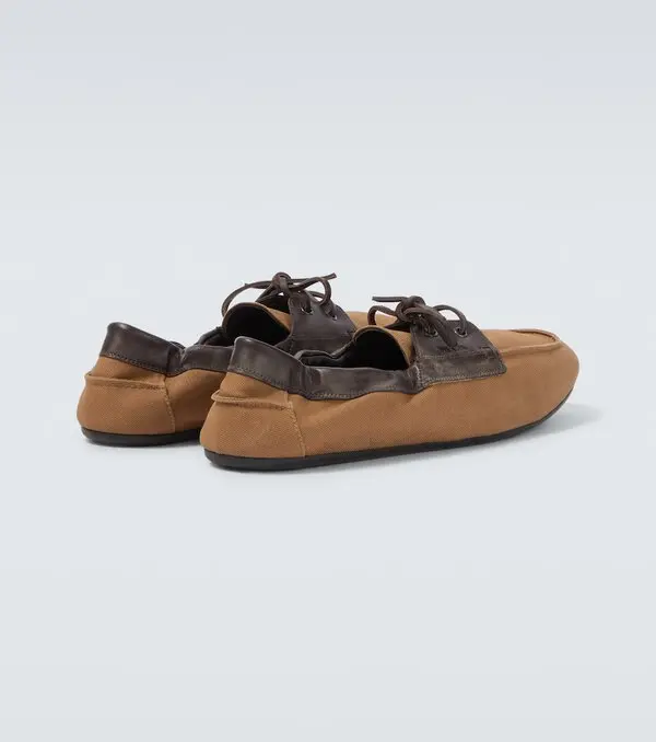 Prada Shuffle Leather-trimmed Canvas Boat Shoes - Brown