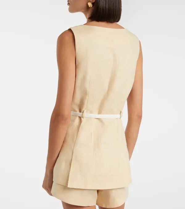 Posse Pamela Belted Linen Vest - Beige
